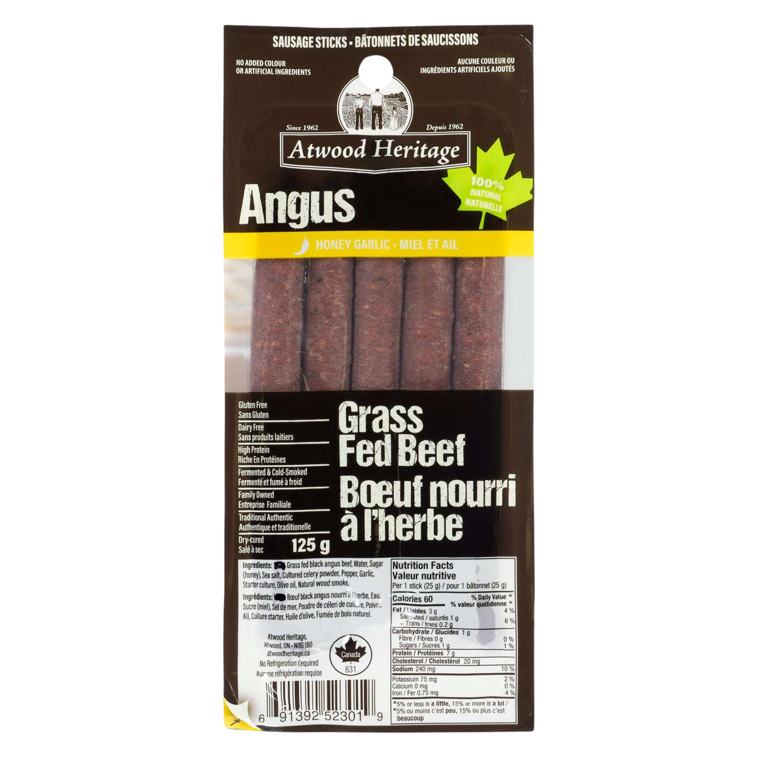 Atwood Heritage Angus Grass-fed Beef Meat Sausage Sticks 125g – Health ...